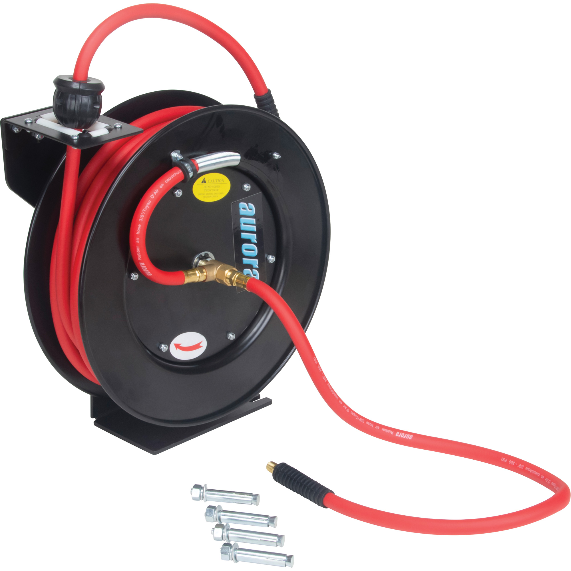Aurora Tools Hose Reel, Air/Water, 3/8" x 50', Single Hose, 300 psi ...